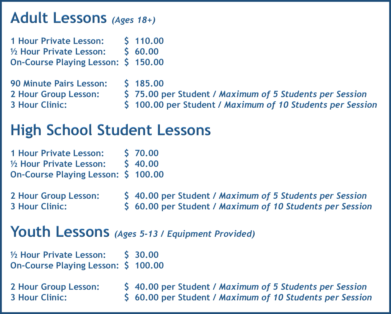 INSTRUCTION - Preakness Valley Golf Course