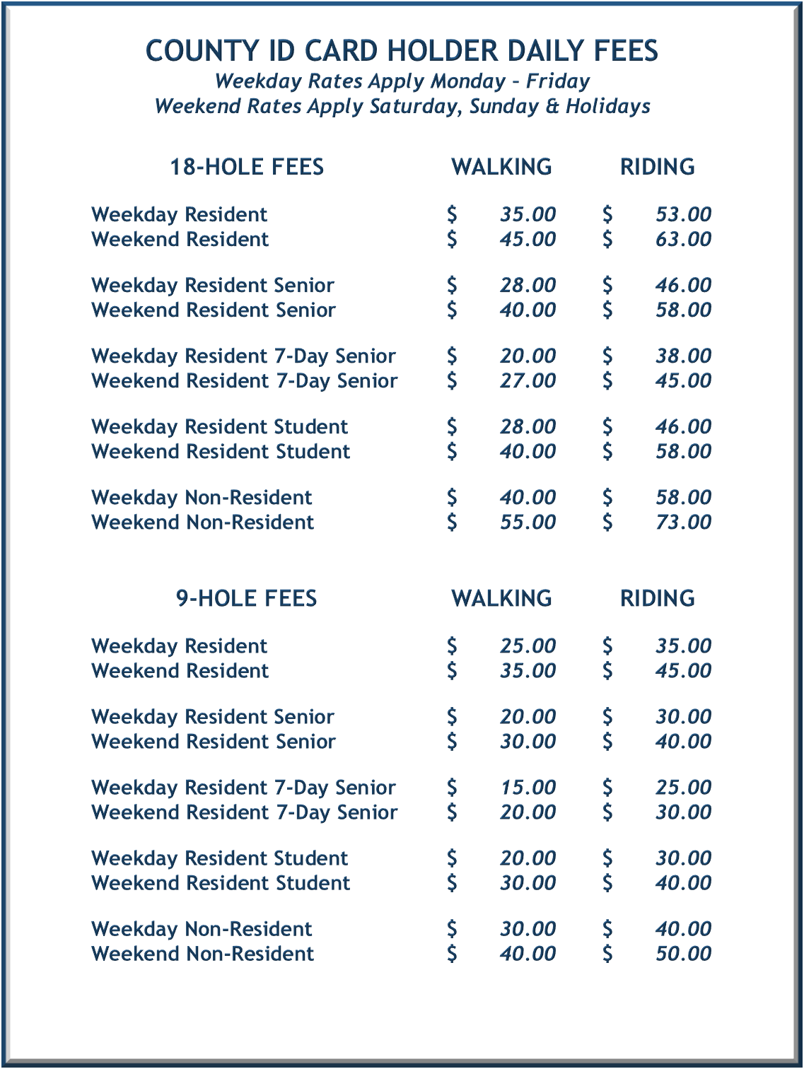 DAILY RATES - Preakness Valley Golf Course