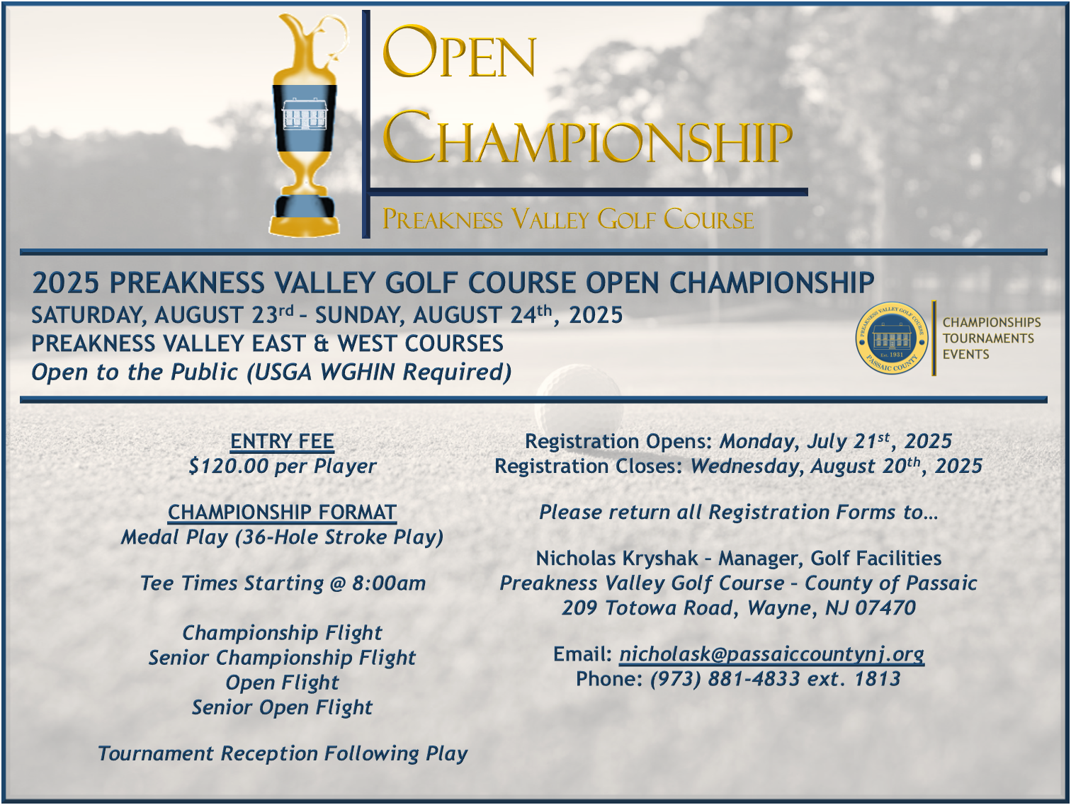 PVGC OPEN CHAMPIONSHIP - Preakness Valley Golf Course